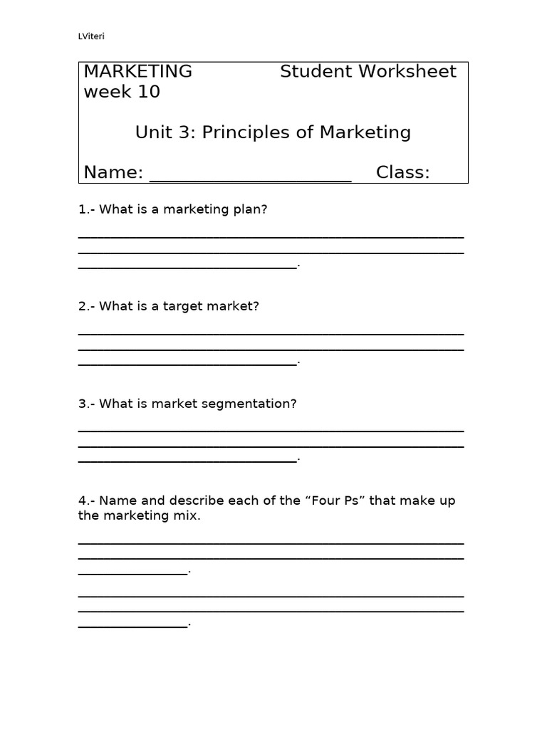 MARKETING Student Worksheet | PDF