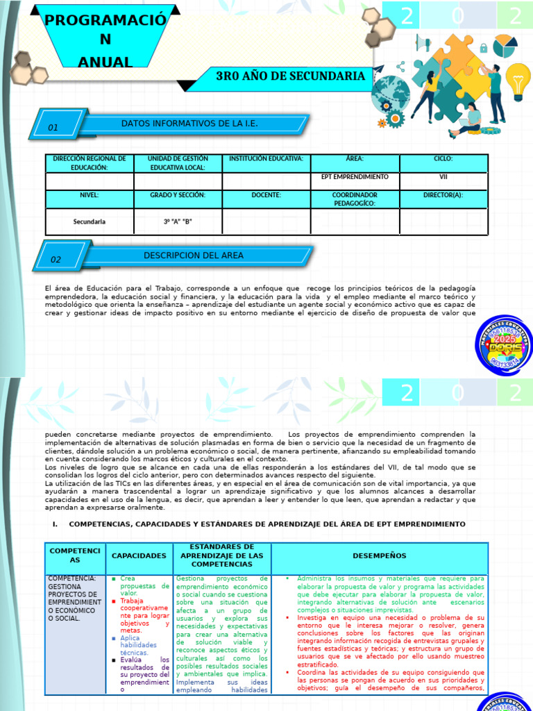 Programación Anual 3º Ept Emprendimiento 2025 | PDF | Iniciativa empresarial | Evaluación