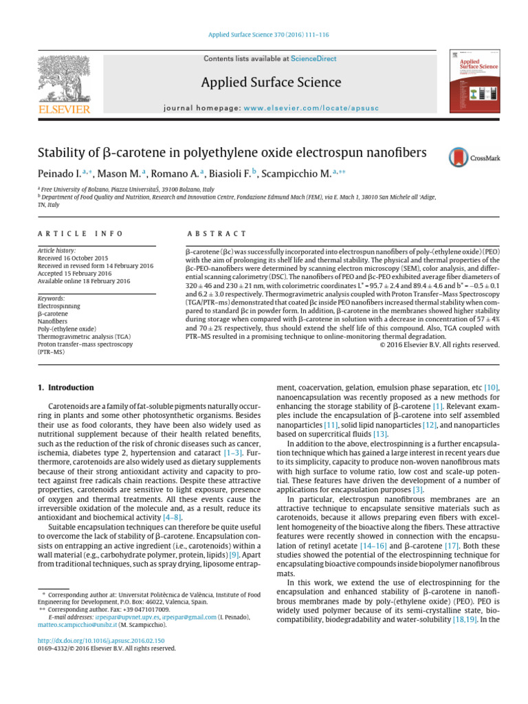 Stability of B Carotene in PEO NFM Full Article | PDF | Differential ...