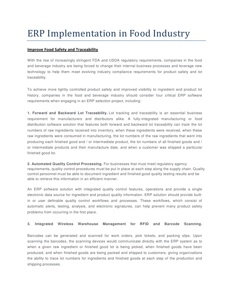 ERP Implementation in Food Industry | PDF | Enterprise Resource ...