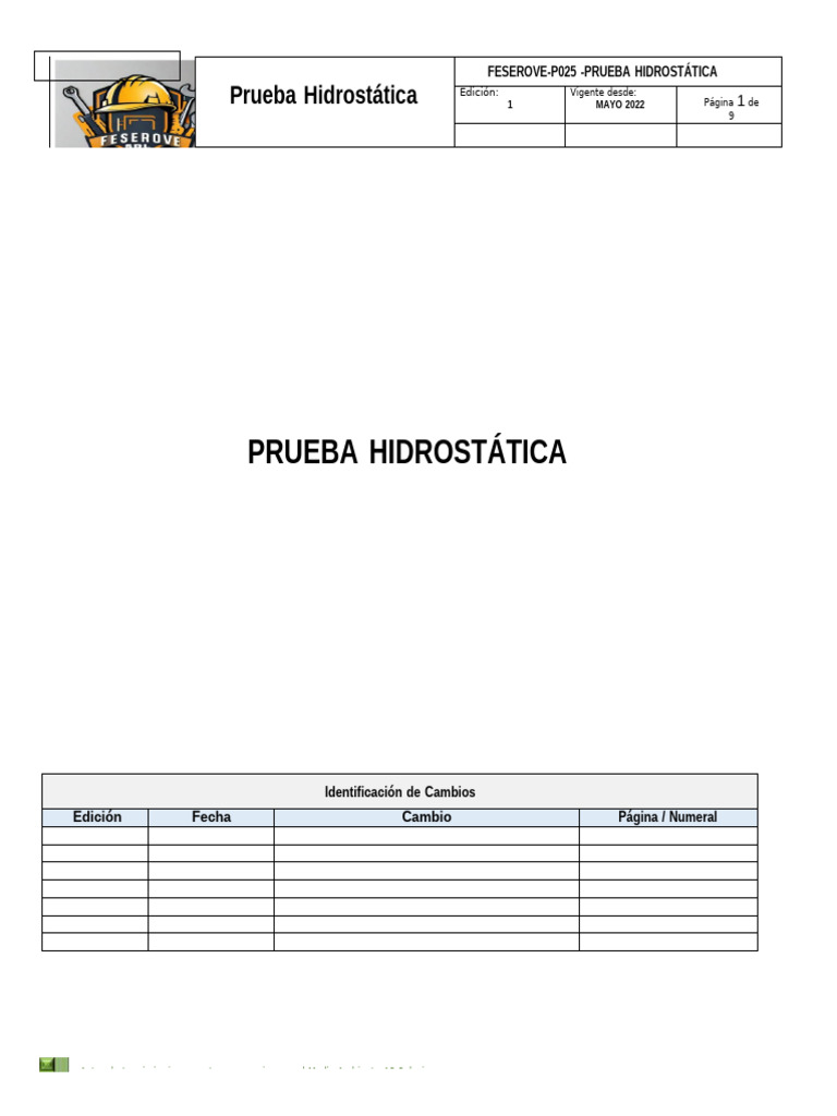 FESEROVE P025 Prueba hidrostatica rev1 | PDF | Presión | Soldadura