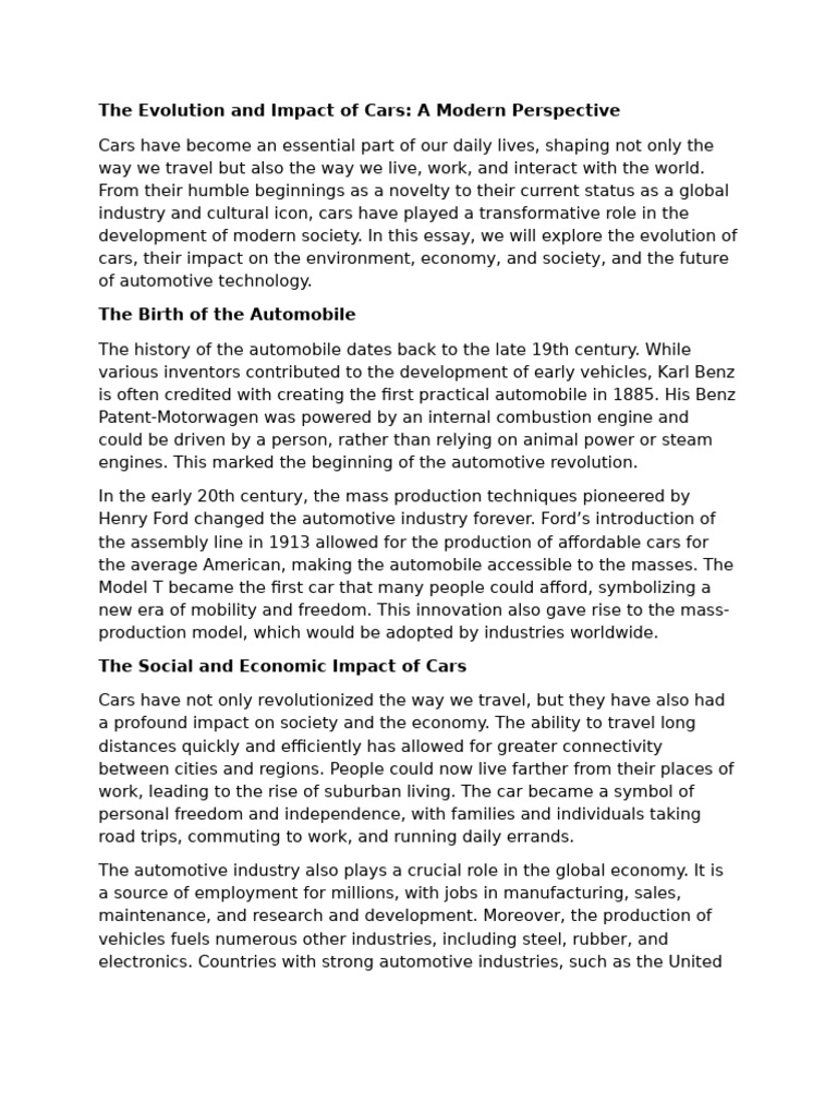 The Evolution and Impact of Cars | PDF | Car | Electric Vehicle