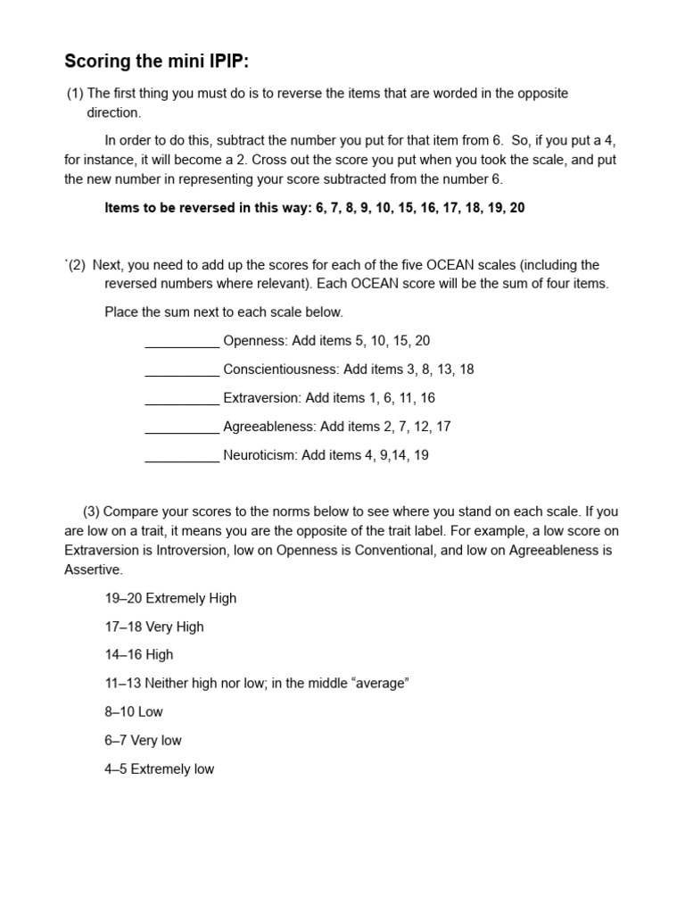 Scoring The mini-IPIP | PDF