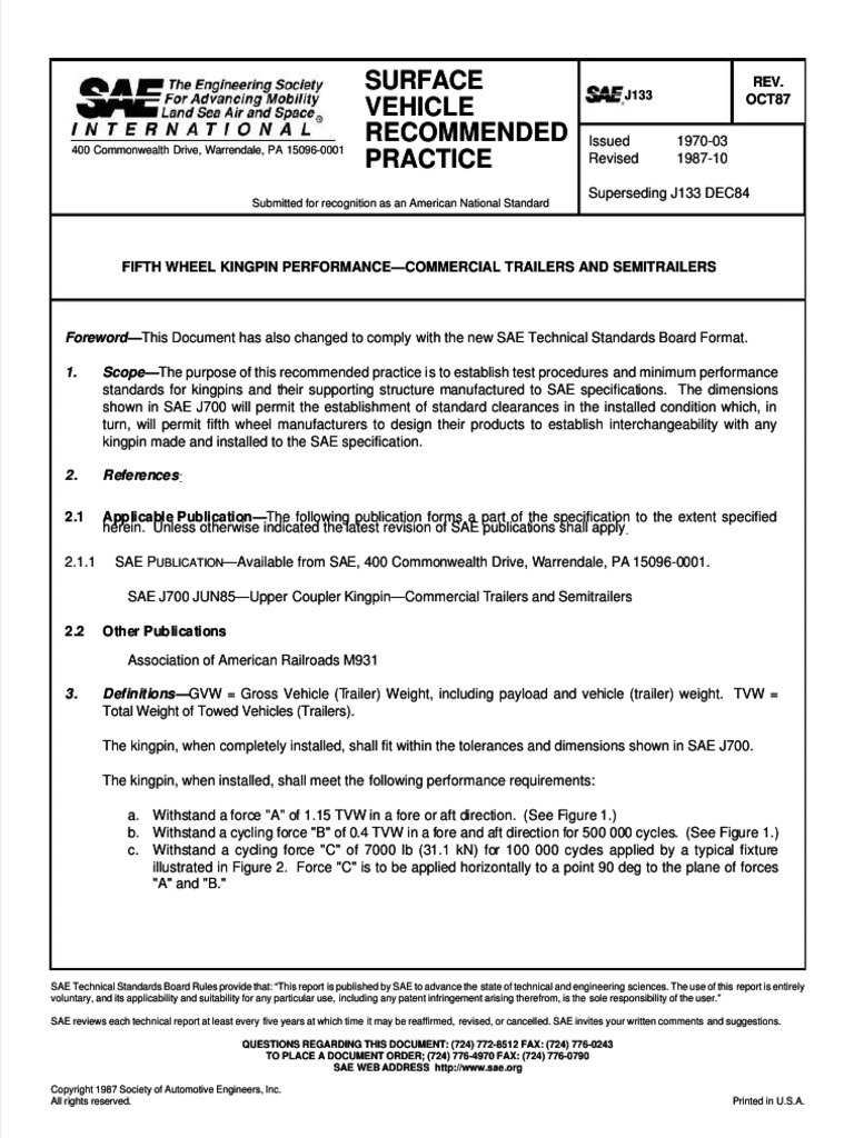 Sae-J133-1987-10 Fifth Wheel New | PDF | Land Vehicles | Vehicles