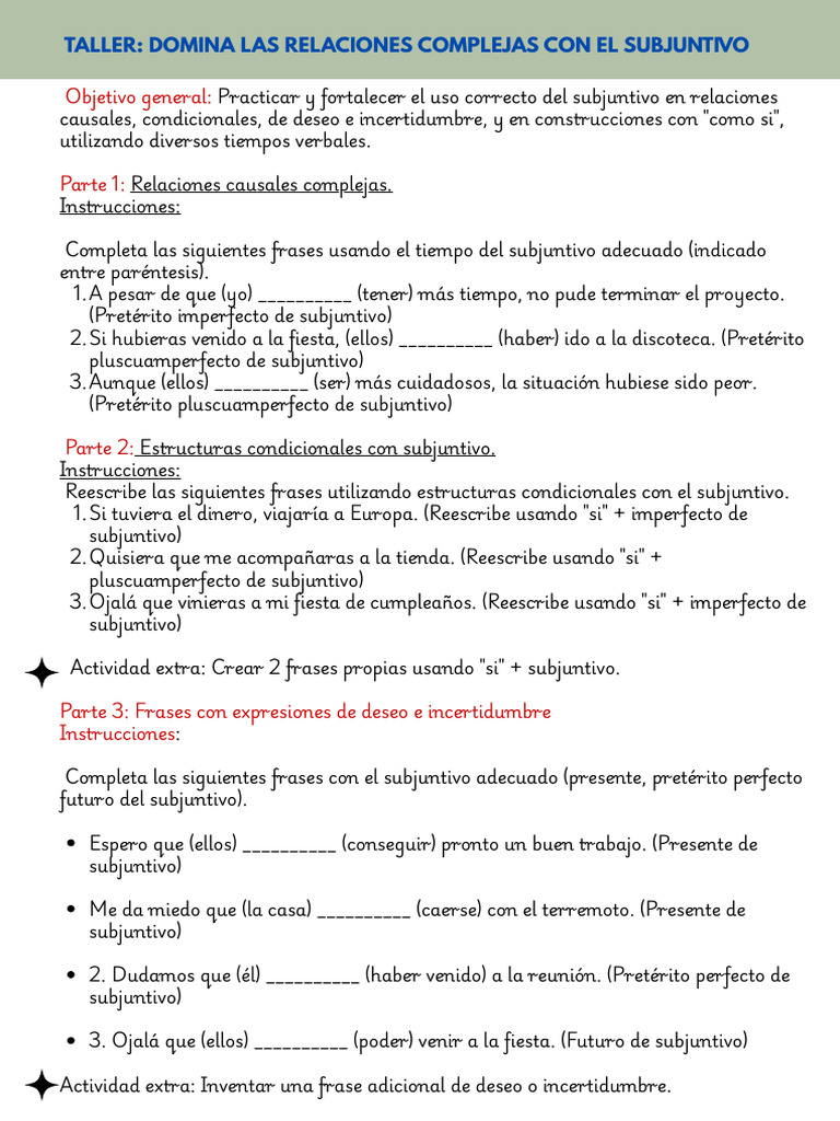 Taller Subjuntivo | PDF | Ciencias de la Salud | Cuidado de la salud