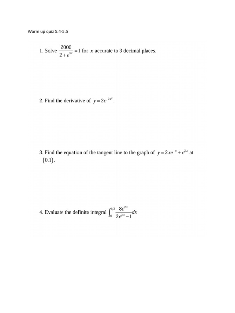 Warm up quiz AB calc | PDF