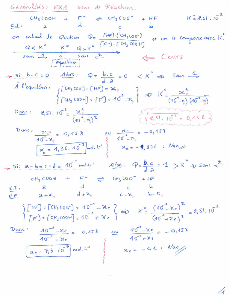 Chimie Généralités - Ex 1, 2, 3 - Corrigé | PDF