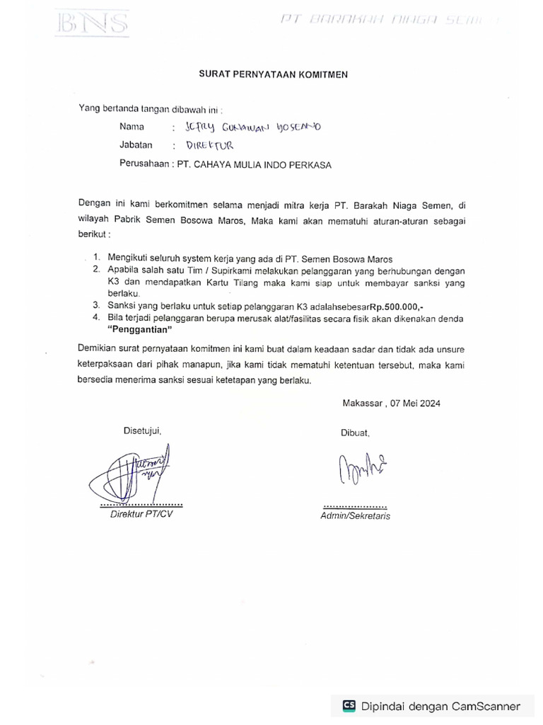 Surat Pernyataan Komitmen | PDF