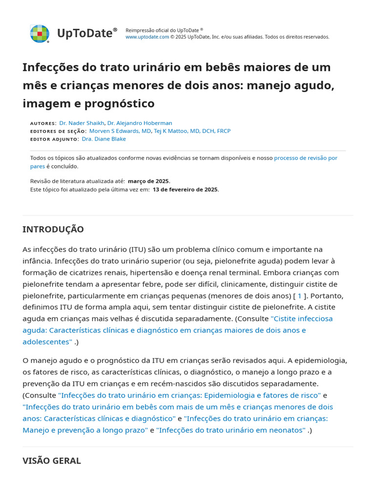 Urinary Tract Infections in Infants Older Than One Month and Children ...