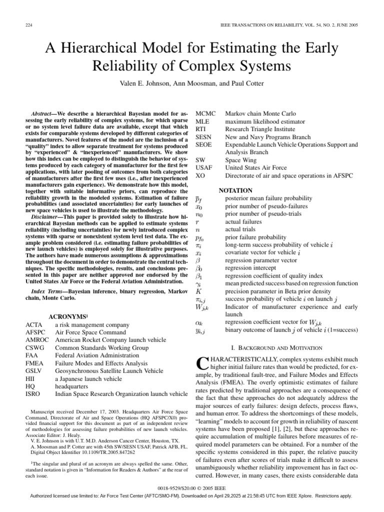 A Hierarchical Model for Estimating the Early Reliability of Complex Systems | PDF | Bayesian ...