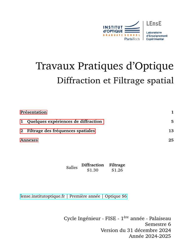 TP Optique : Diffraction et Filtrage Spatial | PDF | Objectif ...