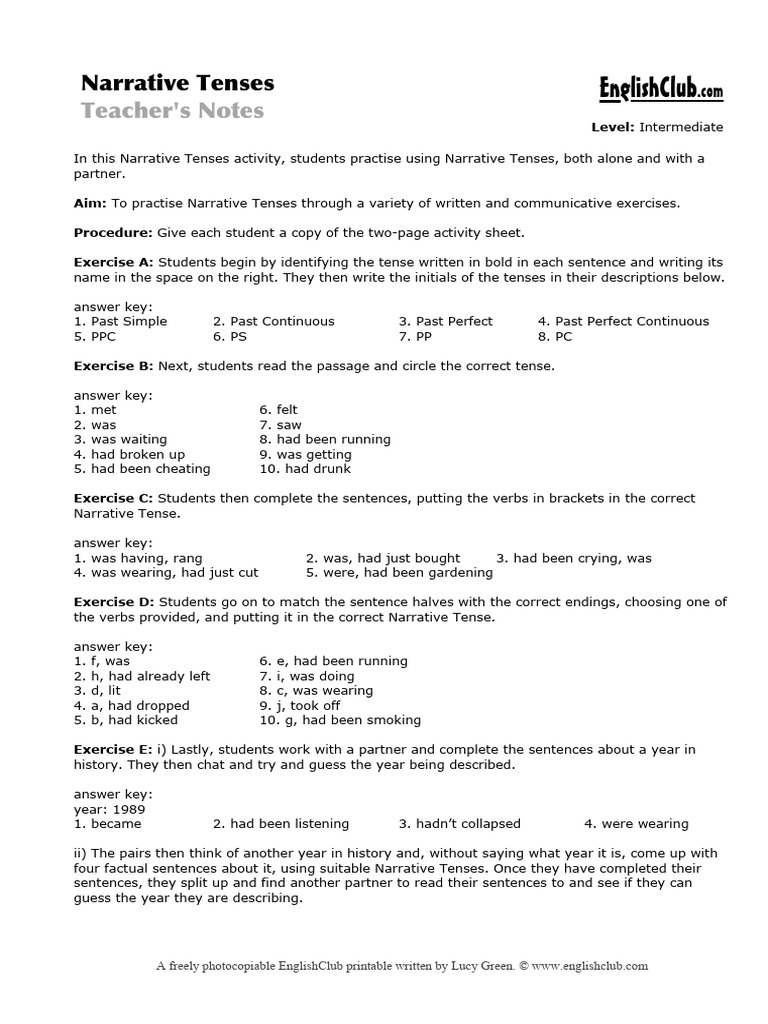 Narrative Tenses Activity for B2 Students | PDF | Grammatical Tense ...