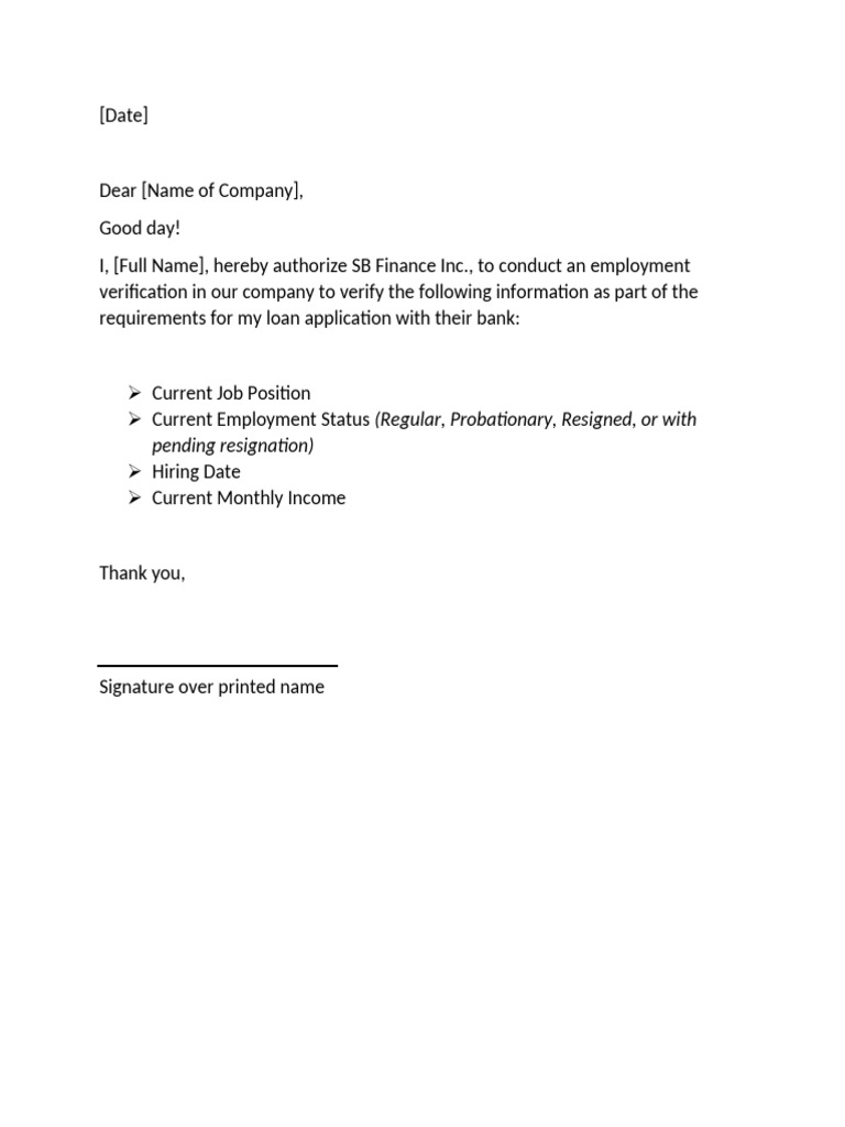 Employment Verification Authorization Letter | PDF