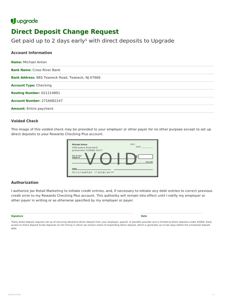 Direct Deposit Request for Michael Anton | PDF