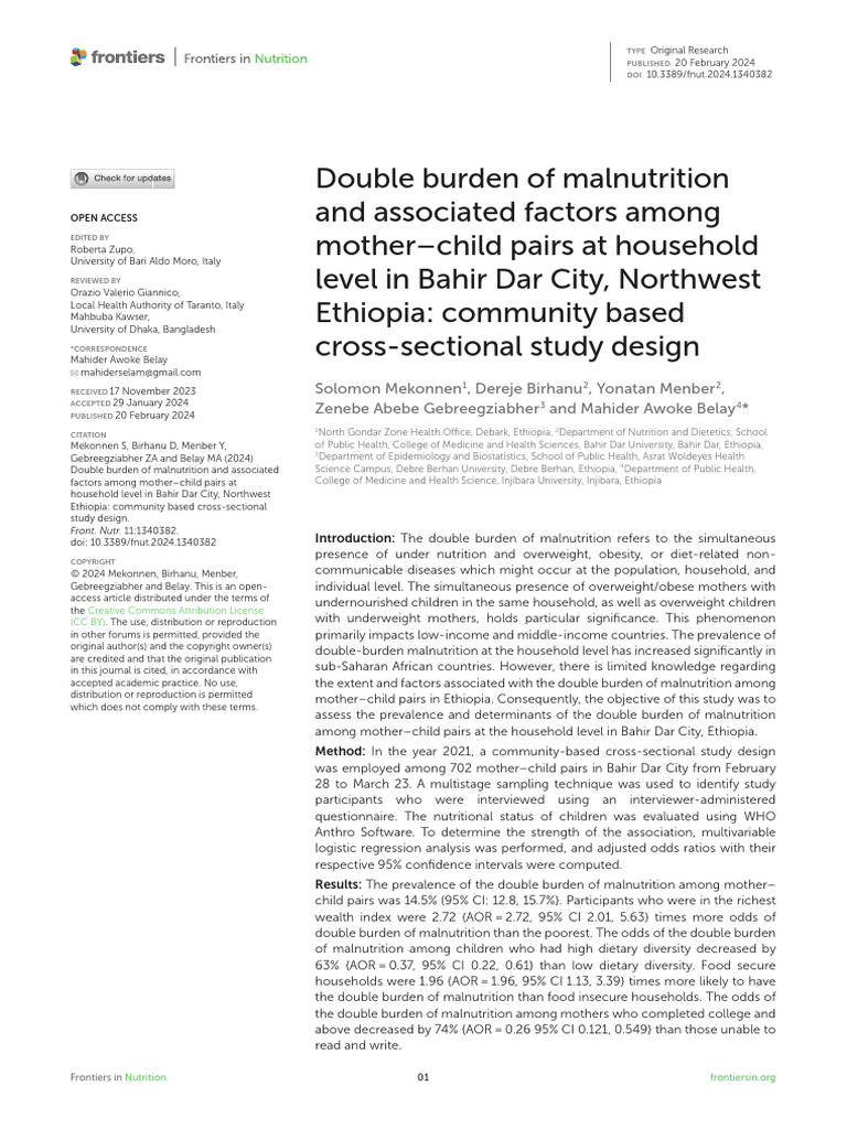 Double Burden of Malnutrition and Associated Factors Among Mother-Child ...