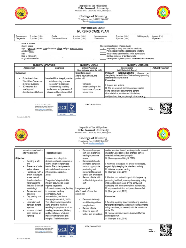 ORTHO_NCP 8_Impaired Skin Integrity | PDF | Wound | Nursing