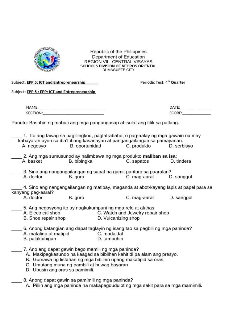 Grade 5 - Ict - Periodic Test | PDF