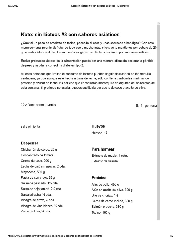 Keto - Sin Lácteos #3 Con Sabores Asiáticos - Diet Doctor Lista Compras ...