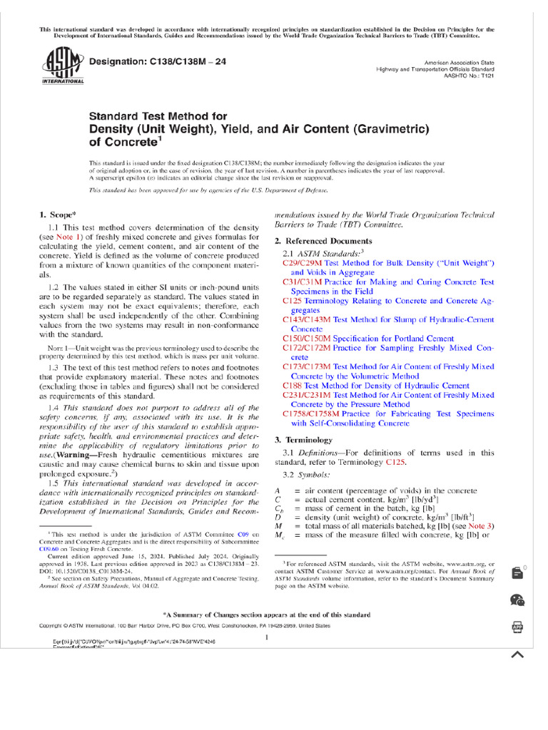 ASTM C138 Standard Overview | PDF