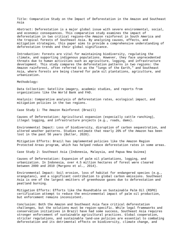 Comparative Study On The Impact of Deforestation in The Amazon and ...