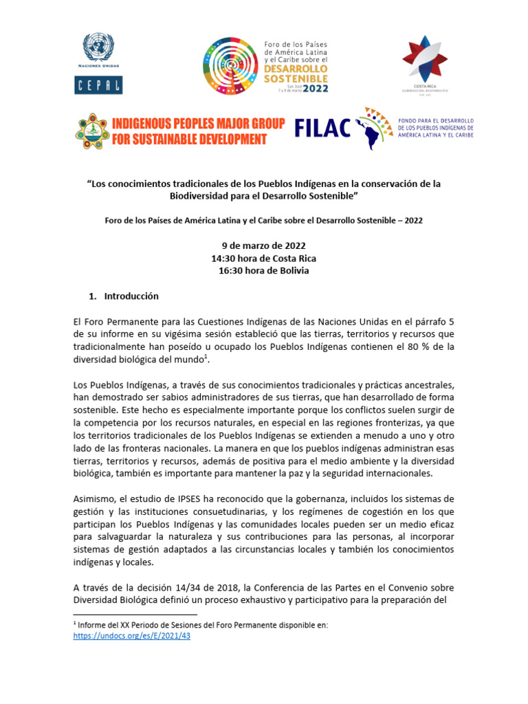 Fds. 5 Filac NC Evento Paralelo Cepal-Ods Rev | PDF | Biodiversidad | Gente indígena