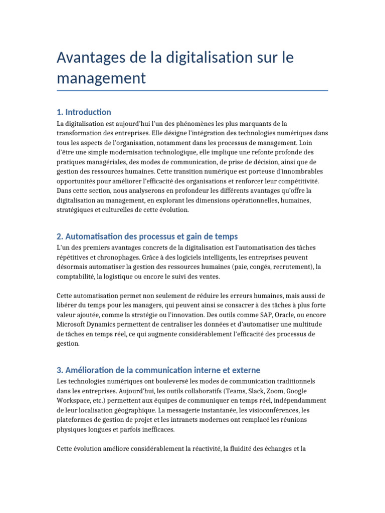 Avantages de la digitalisation managériale | PDF | Innovation ...