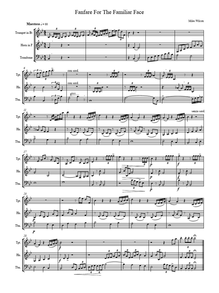Fanfare for Trumpet, Horn, Trombone | PDF | Brass Instruments | Aerophones