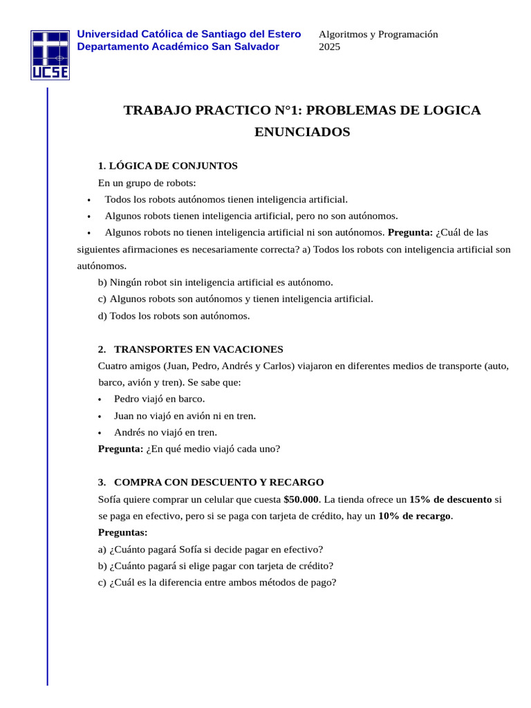 TP1-Problemas de Logica-Algoritmos y Programacion 2025-UCSE-1 | PDF | Inteligencia artificial ...