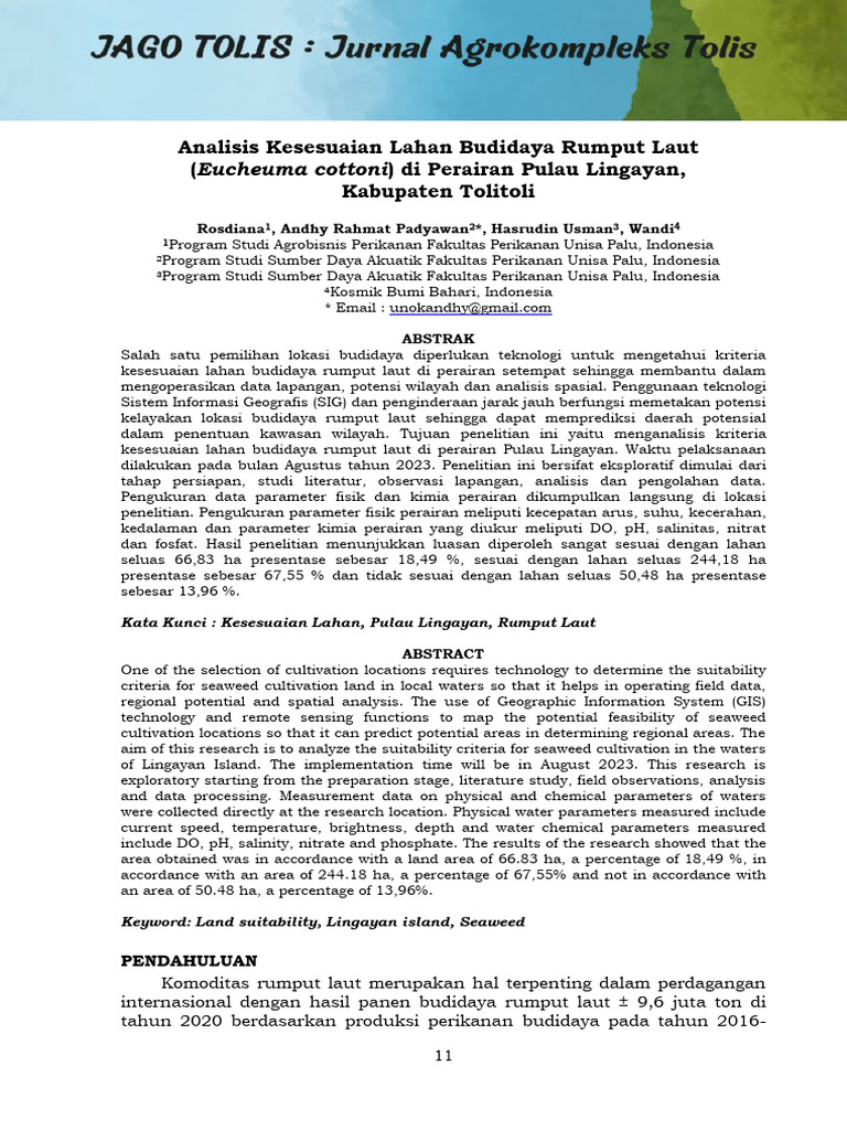 Analisis Kesesuaian Lahan Budidaya Rumput Laut (Eucheuma Cottoni) Di ...