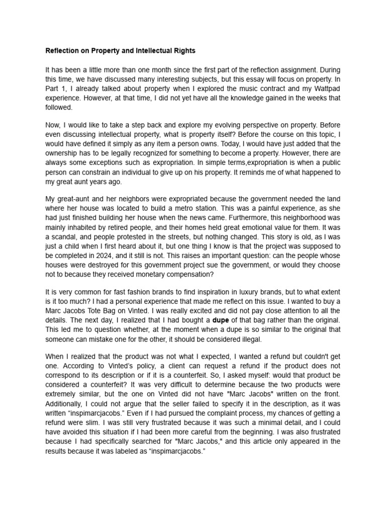 Reflection Part 2 - Gninagnon Soro | PDF | Property