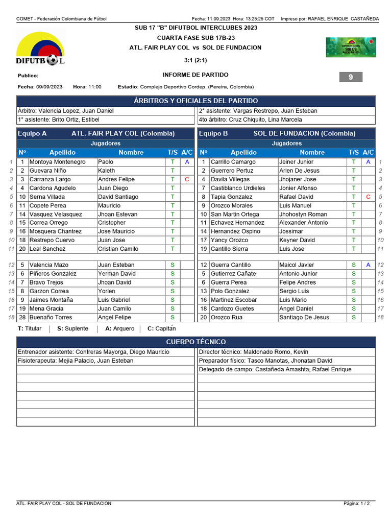 Informe arbitral vs Atl Fair Play | PDF | Asociación de Futbol | Deportes