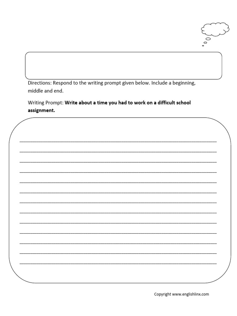 School Assignment Narrative Writing Prompt Worksheet | PDF