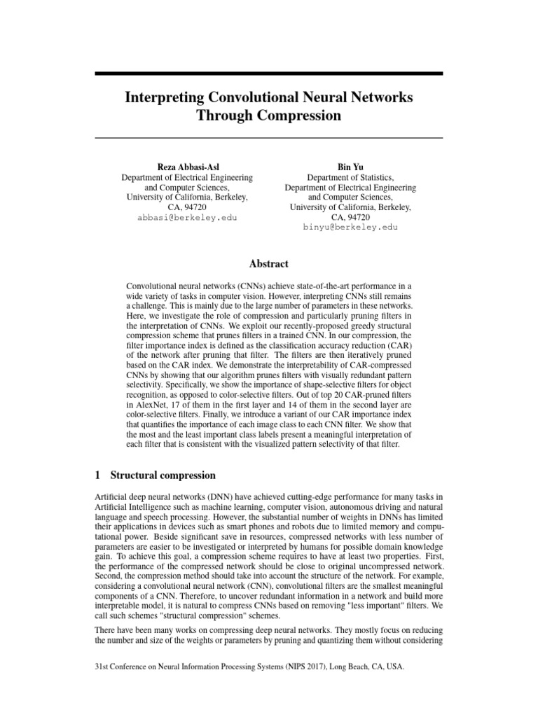 2017 Interpreting CNN Compression | PDF | Data Compression | Deep Learning
