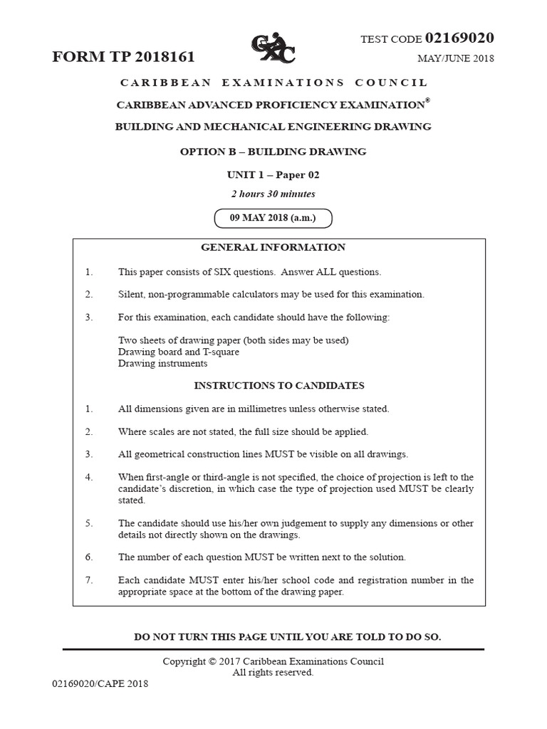 CAPE Building Drawing Exam Paper 2018 | PDF | Geometry