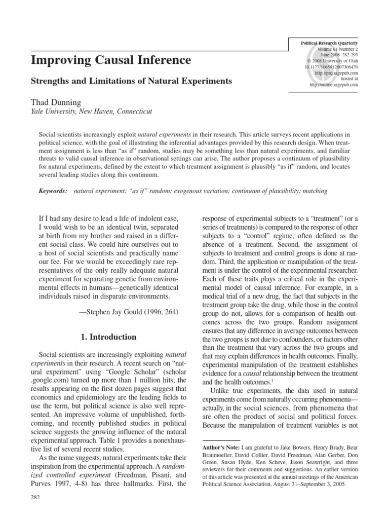 Improving Causal Inference - Strengths and Limitations of Natural Experiments_Thad Dunning | PDF ...