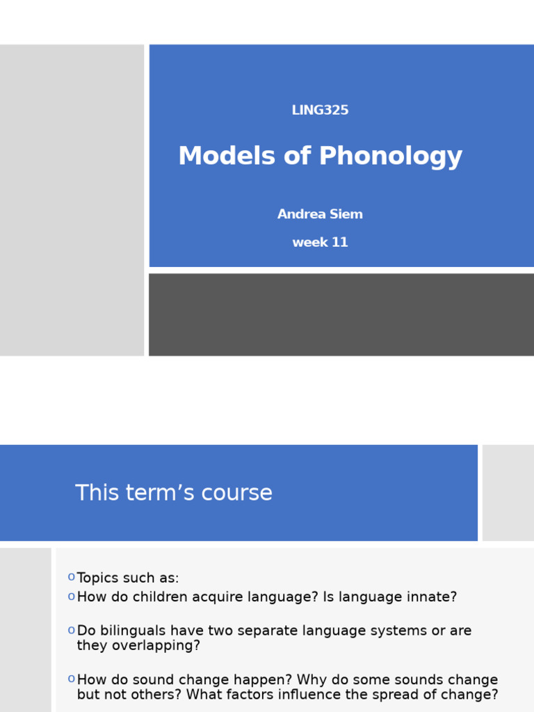 Lecture 1 LING325 Models of Phonology | PDF | Phonology | Phonetics