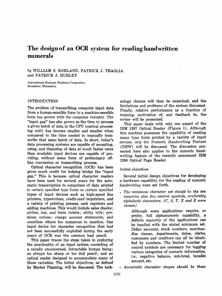 OCR System for Handwritten Numerals | PDF | Optical Character ...