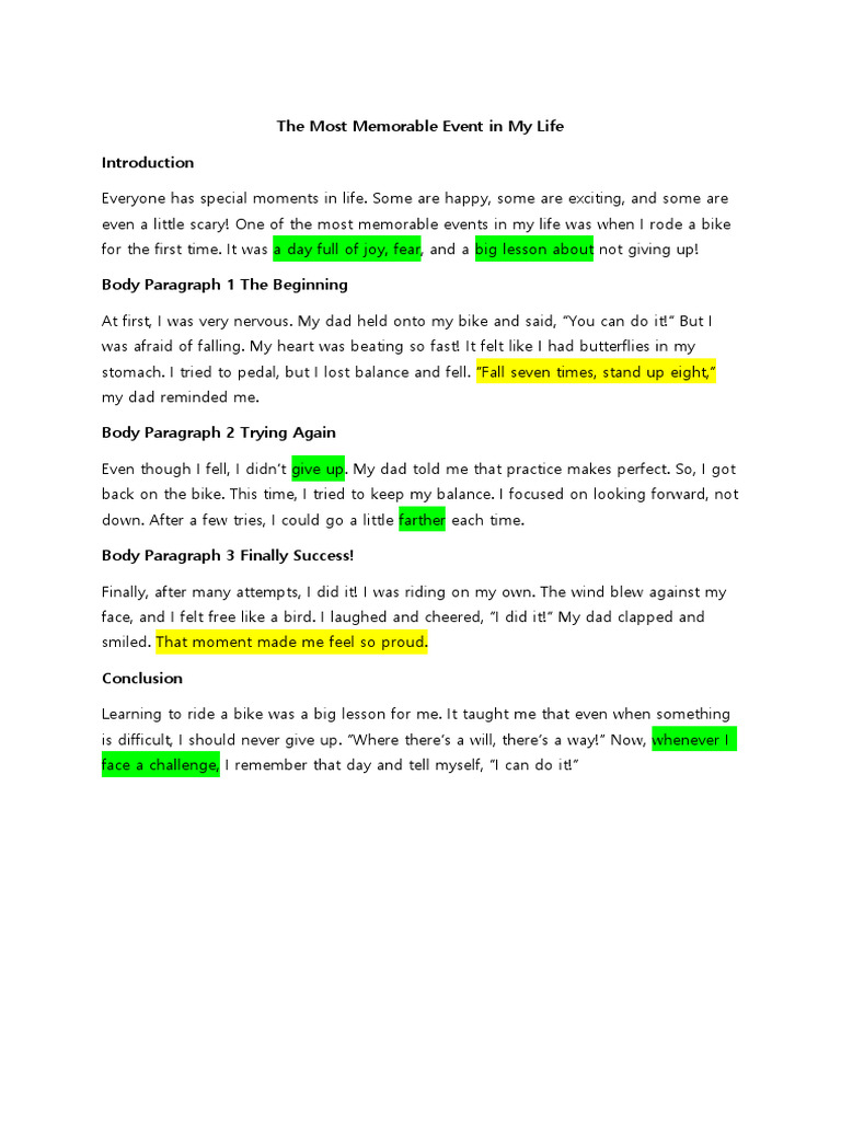 Essay - Sample (Memorable Moment) | PDF