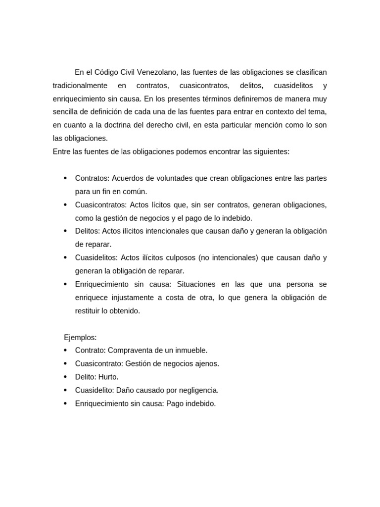 Clasificación de Las Fuentes de Las Obligaciones en El Código Civil ...