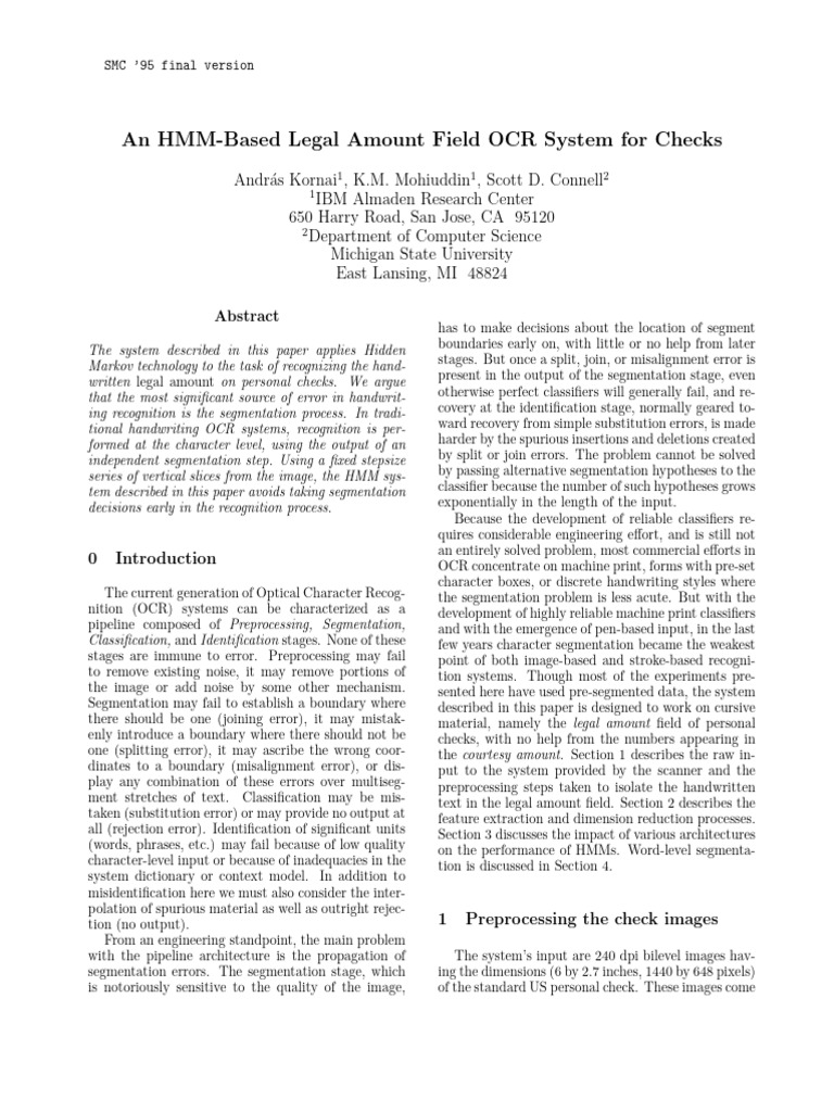 1995 An HMM-Based Legal Amount Field OCR System For Checks Kornai ...