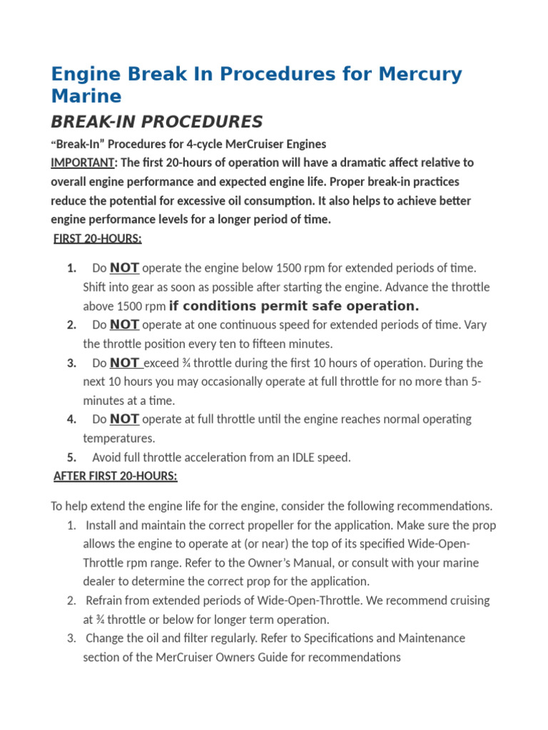 Mercury Engine Break-In Guidelines | PDF