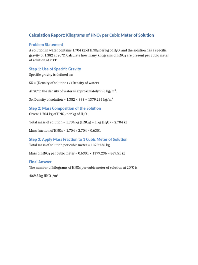 HNO3 Per Cubic Meter Report | PDF