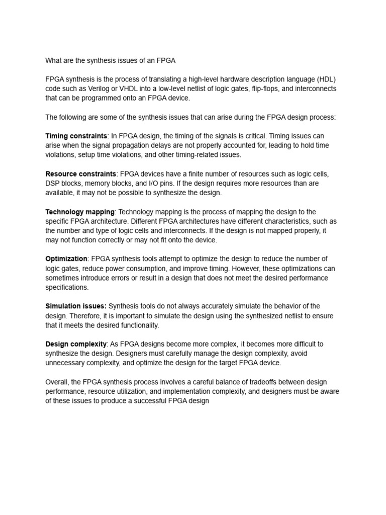 7.what Are The Synthesis Issues of An FPGA | PDF