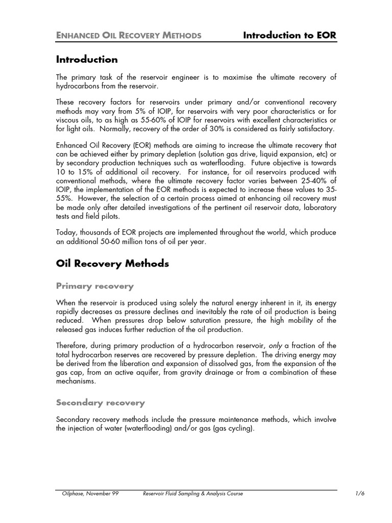 INTRODUCTION TO EOR | PDF | Enhanced Oil Recovery | Petroleum Reservoir