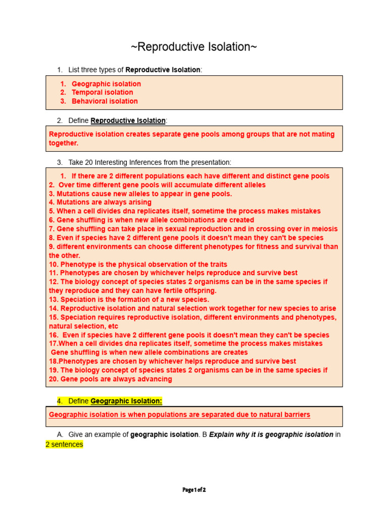 NA Reproductive Isolation and Speciation Part 1 | PDF | Reproduction ...