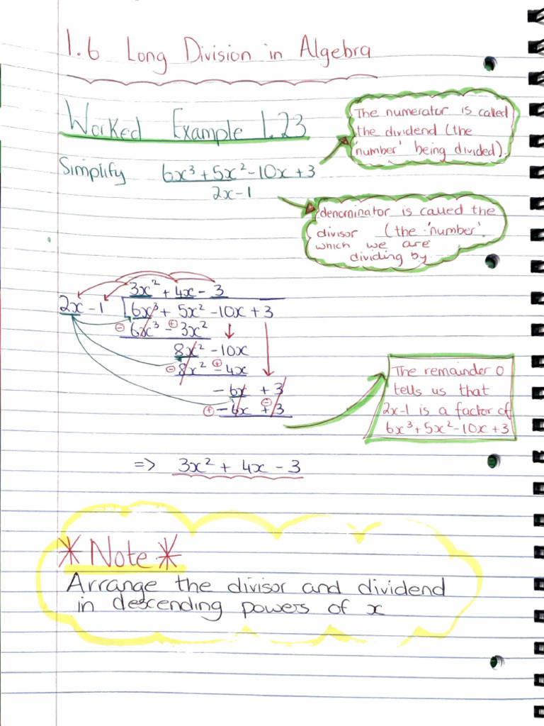 1.6 Long Division in Algebra | PDF