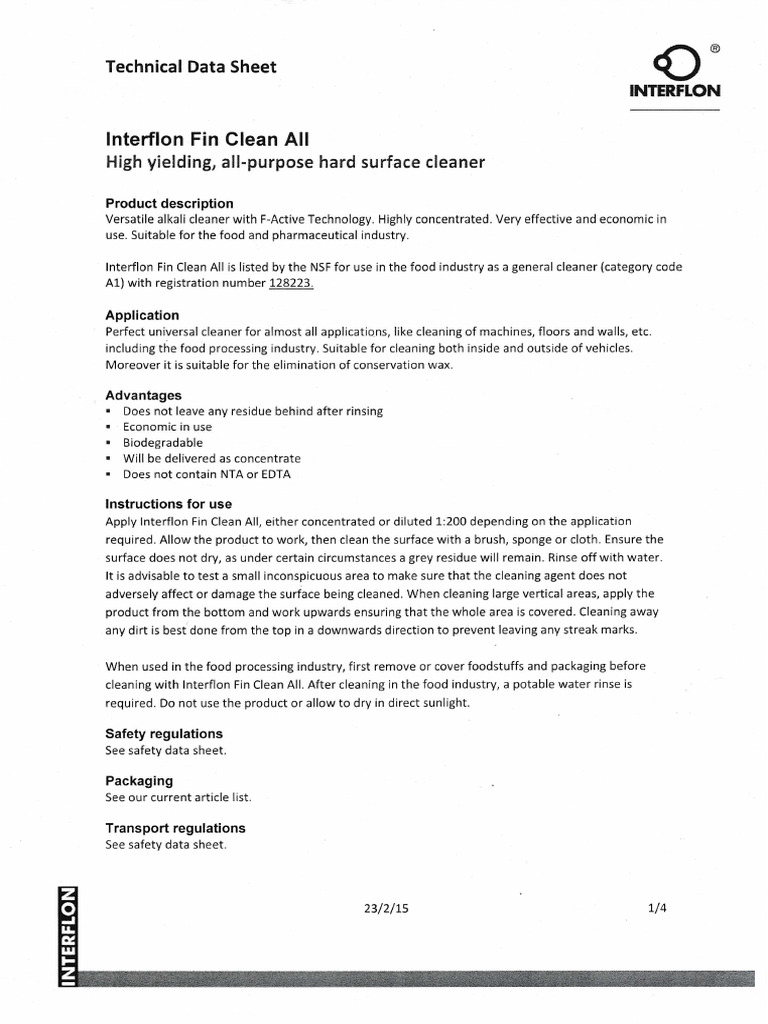 Interflon Fin Clean All - TDS | PDF
