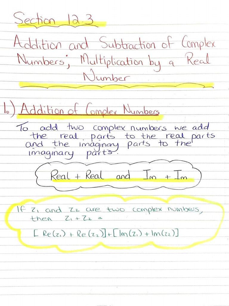 12.3 Addition and Subtraction of Complex Numbers | PDF