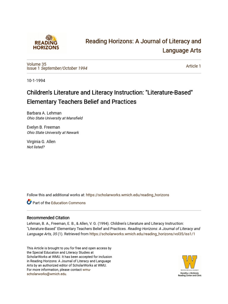 Childrens Literature and Literacy Instruction - Literature-Base | PDF ...