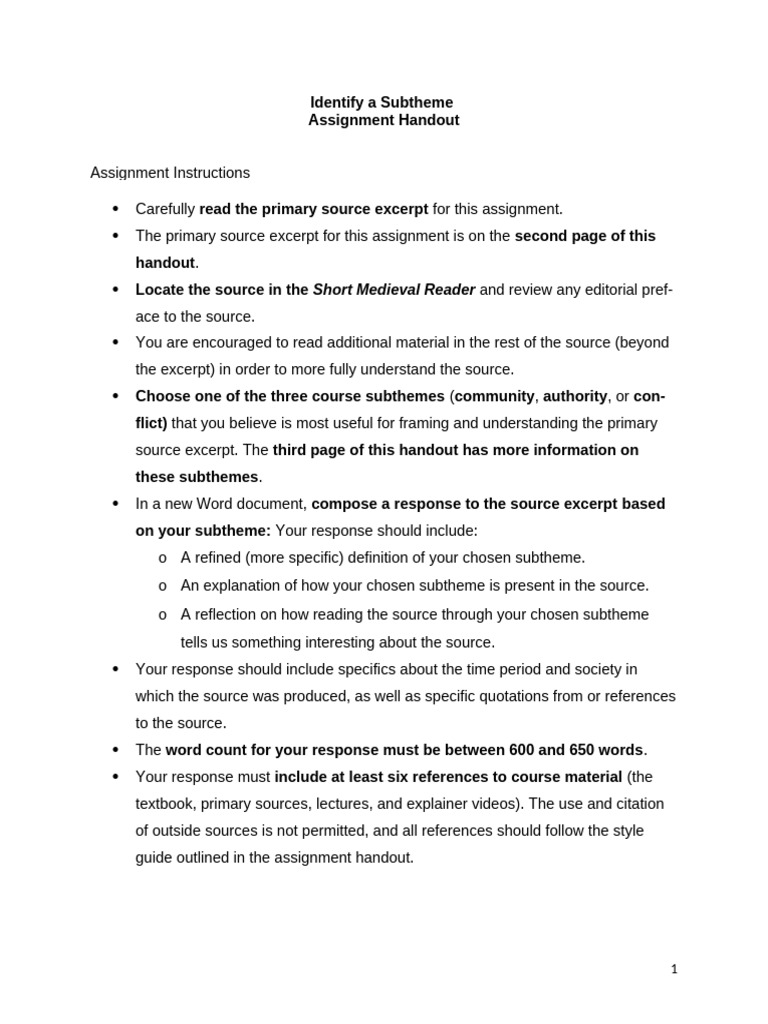 Identify A Subtheme Assignment Handout (HI 208-602) | PDF | Citation